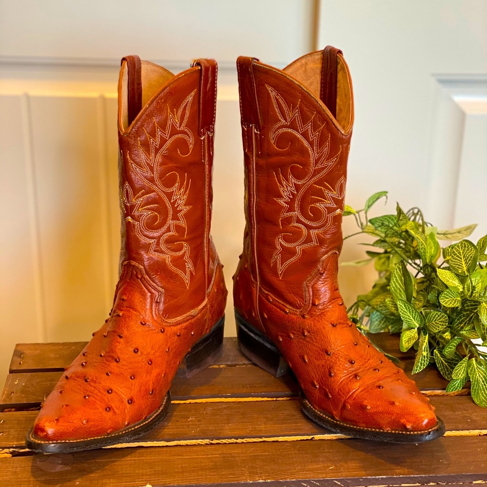 Estampida Exotic Peanut Brittle Quill Ostrich Boot - Gem